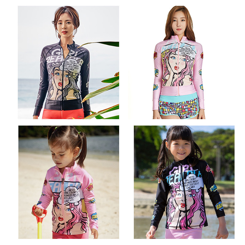 亲子潜水服女速干长袖防晒分体泳衣浮潜冲浪印花温泉沙滩水母衣