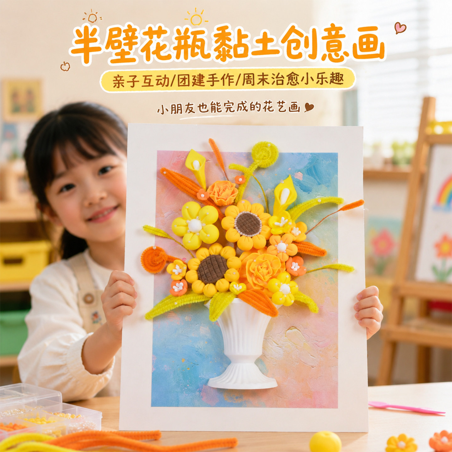 半壁花瓶黏土毛根立体装饰画DIY材料包儿童手工亲子制作创意套装