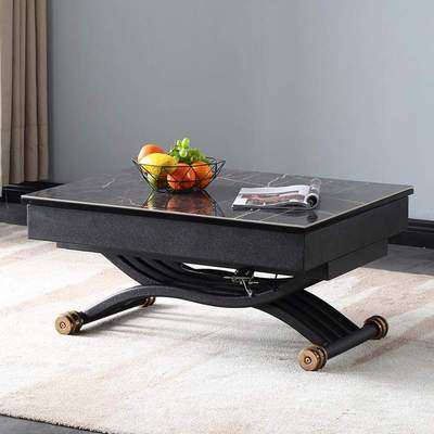 康乃美T204小户型岩板升降茶几餐桌两用可伸缩长方形茶台移动茶桌