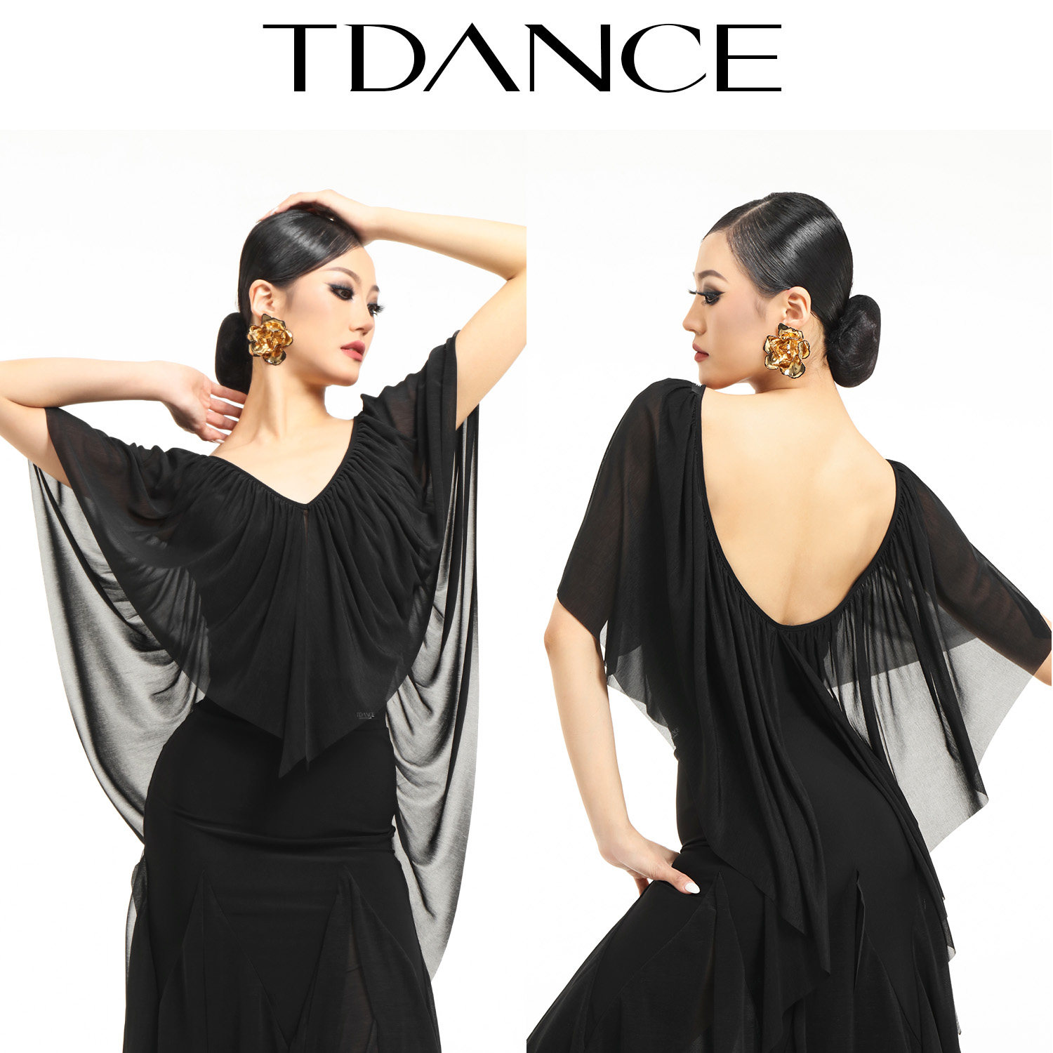 TDANCE摩登练习服【V领纱质荷叶边连体上衣】飘逸性感成人女JM-40