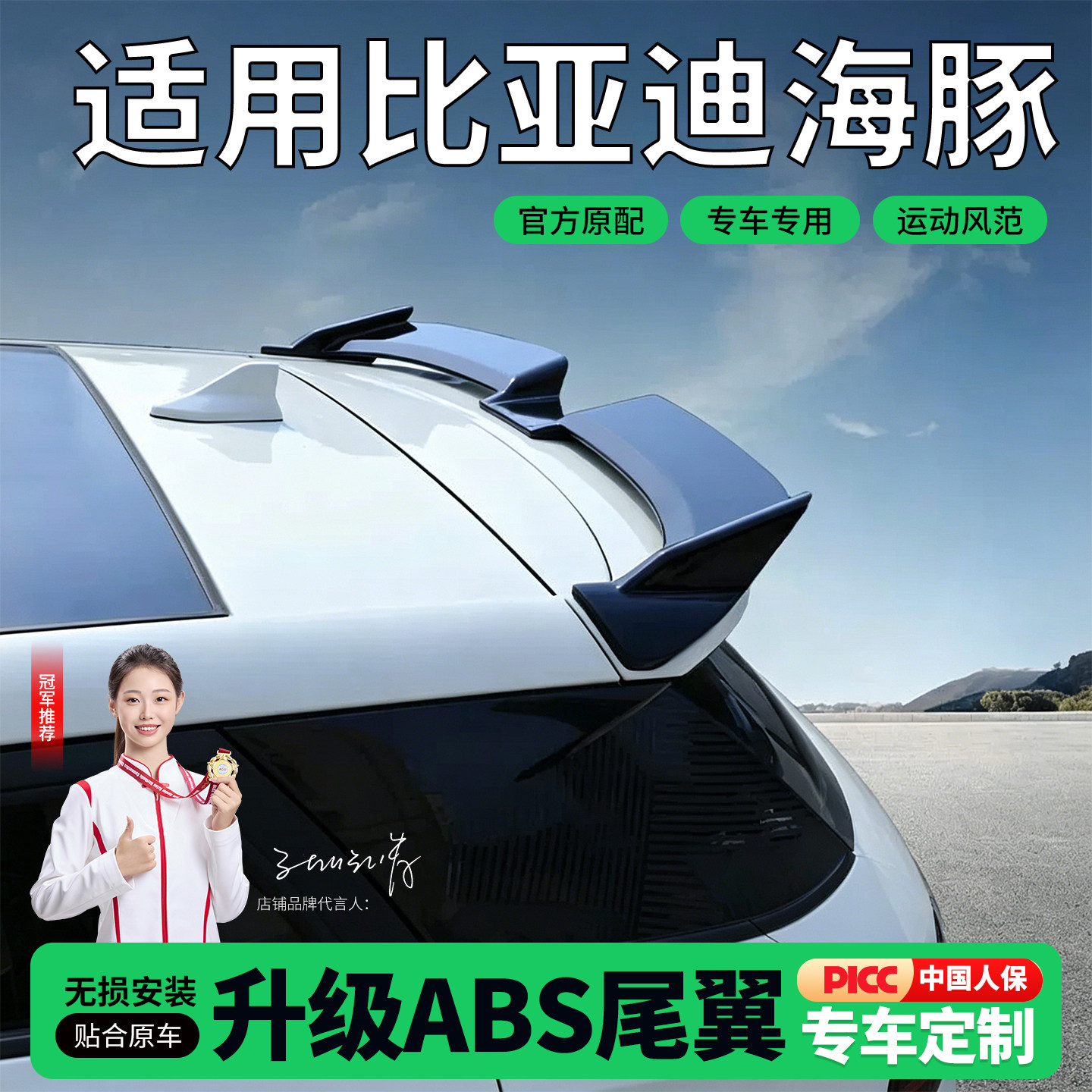 BYD比亚迪海豚改装尾翼外观装饰海豚定风翼免打孔顶翼扰流板配件