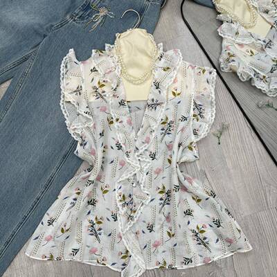 瑞瑞店2026夏上新法式碎花天丝棉小飞袖小衫YS133-G208A