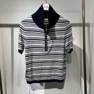 瑞瑞家26夏上新气质休闲半门襟拉链条纹针织衫针织衫Q90662