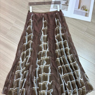 瑞瑞店拼接大A字摆自带飘逸感日常通勤复古格纹半身裙YS371-G322