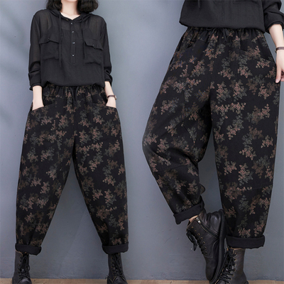 文艺复古花色哈伦裤牛仔垮裤秋装