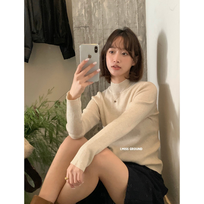 内搭外穿羊毛半高领打底针织衫女