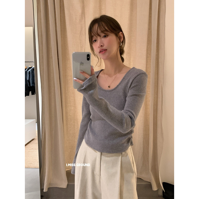IMISS十三行2025秋季显瘦加厚磨毛百搭显瘦U领打底衫上衣女H70808