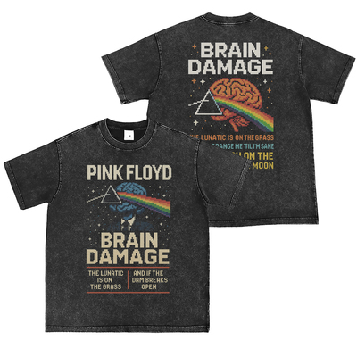 PINK FLOYD乐队直喷水洗做旧复古灰美式街头朋克摇滚短袖T恤