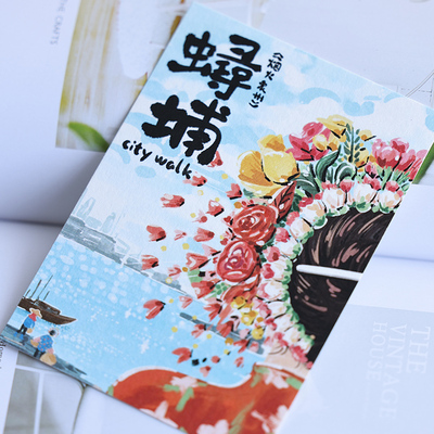 泉州旅游纪念品西街东西塔钟楼明信片簪花文艺手绘高清特种纸印刷