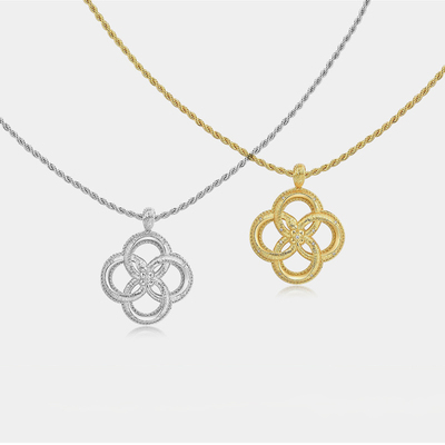 四叶草镂空镶钻吊坠长款项链女