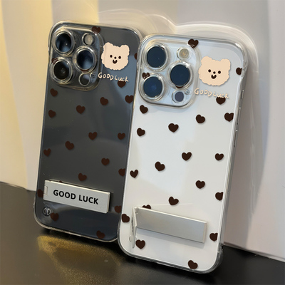 iPhone16透明15适用硬14plus无边框苹果13超薄手机壳带支架12ProMax高级感爱心简约狗OPPOK11VIVOs30promini