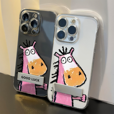 无边框iPhone12苹果17创意带支架华为NOVA15透明超薄13硬14ProMax适用16PLUS高级感荣耀POWER2点赞小马手机壳