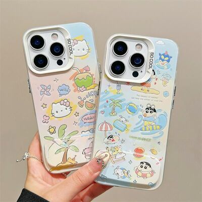 iPhone16椰树小新kt猫苹果12彩银ins风Nova14带镜子支架13ProMax手机壳硬情侣适用15PLUS高级感红米TURBO4PRO