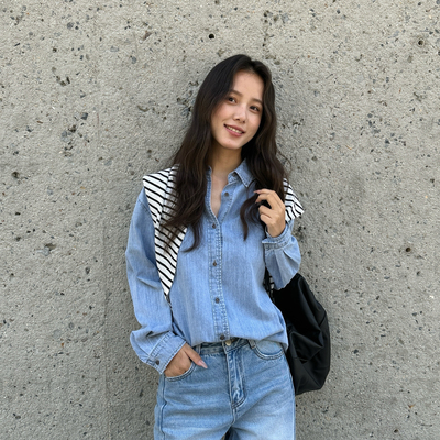 BEFORE SUNSET 日落/周末-勤牛仔衬衣衬衫(配披肩)GT26S-L2458P#