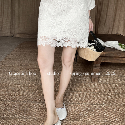 GRACETINA HOO-丝绣花浪漫气质通勤百搭半身裙(只卖半裙)BQA5122