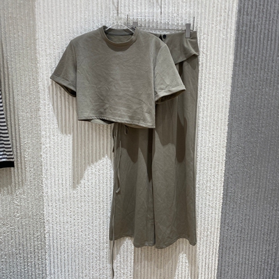 欧洲站2026夏新款短袖上衣半身裙套装女夏两件套系带时尚套装3575