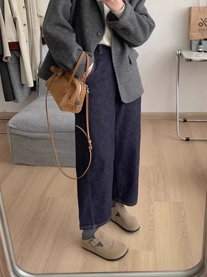 加绒加厚阔腿牛仔裤女冬季新款