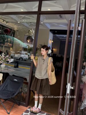 正品实拍2026夏季新款韩版百搭休闲港风设计感棉麻无袖衬衫背心潮