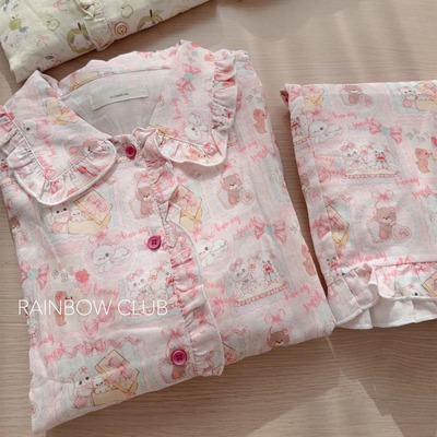 四季全棉双层纱布翻领睡衣家居服