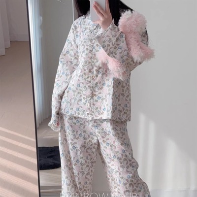 纯棉翻领休闲卡通睡衣家居服套装