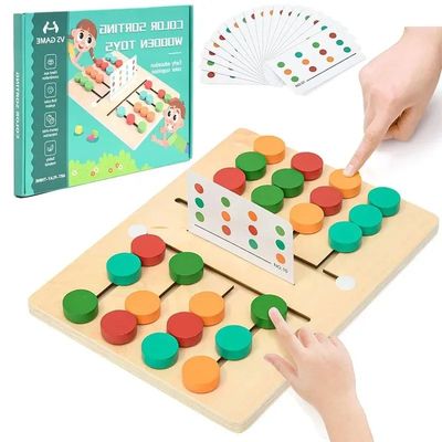 Wooden Color Sorting Board Game Montessori Color Matching Pu