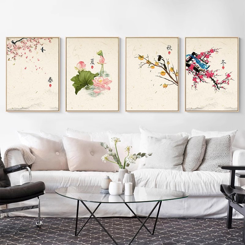 新中式客厅装饰画春夏秋冬挂画四季沙发后背景墙壁现代简约画禅意