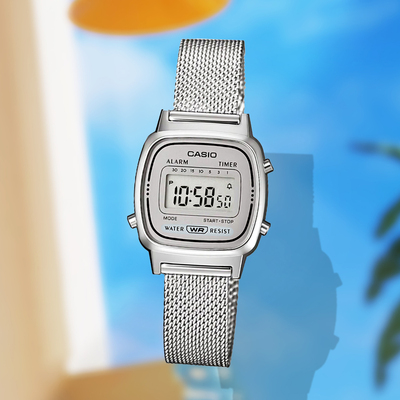 卡西欧女士小方块小银表casio手表运动小金表女表LA670WEM-7D