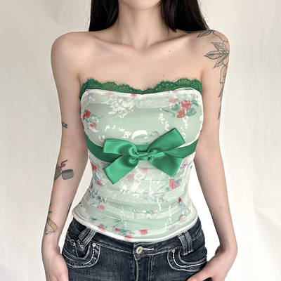 【森系绿野】艺术感晕染网纱抹胸