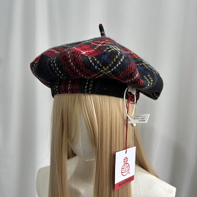 100%纯羊毛圣诞节新年秋冬HarrisTweed贝雷帽画家帽复古格纹休闲