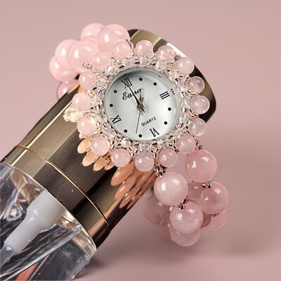 eana粉色水晶手链王爱琴防水手表