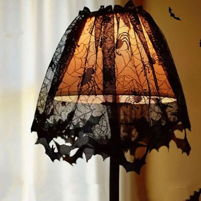 Lampshade Halloween Bat Cobweb Lamp Shade Cover Lace Ribbon
