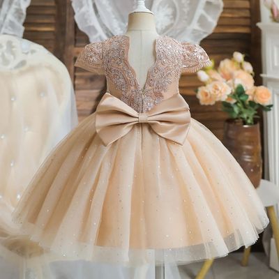 2025 Summer Sequin Big Bow Baby Girl Dress 1st Birthday Part