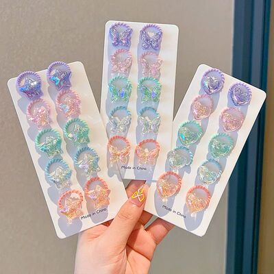 10PCS/Set Shiny Butterfly Baby Girl Hair Ropes Cute Heart St