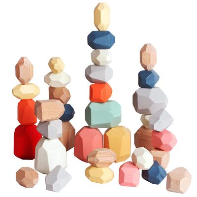 Wooden Sorting Stacking Rocks Stones Sensory Toddler Toys Le