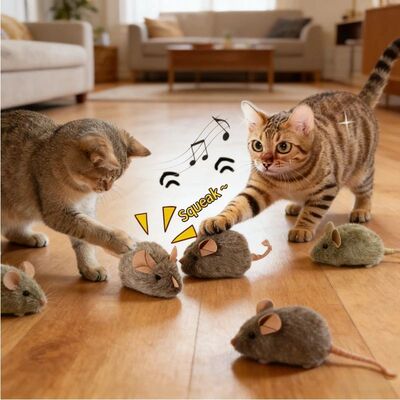 Funny Plush Cat Toy Simulation Mouse Automatic Chirping Inte