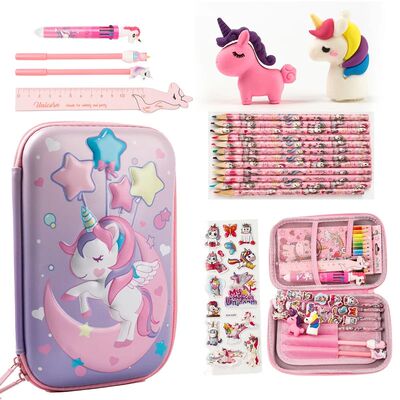 26Pcs 3D Unicorn/Dinosaur Pencil Cases Stationery Set School