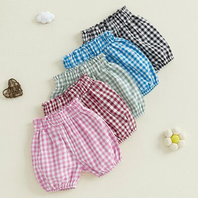 Baby Girl Bloomers Shorts Plaid Print Elastic Waist Ruffled