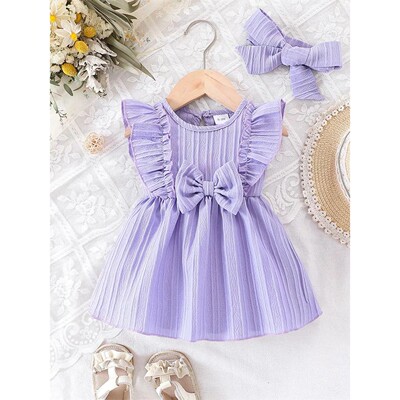0-24 Months Cute Baby Girl Summer Dress Purple Ruffle Bow Pr