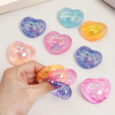 Color Changing Heart Squeeze Toy Sequ Love Shaped Squishy Fi