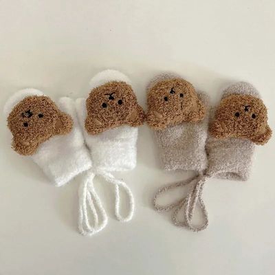 1-4Y Cartoon Bear Baby Mittens Winter Warm Kids Baby Girl Gl