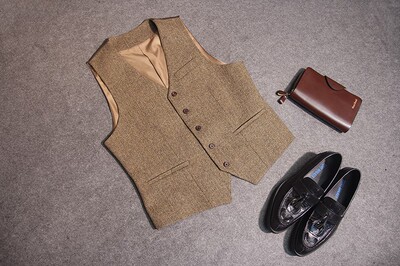 tweed浴血黑帮人字呢混搭马夹