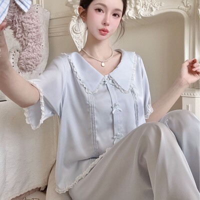 2025新款睡衣女款夏季冰丝短袖长裤套装独特漂亮韩式少女家居服