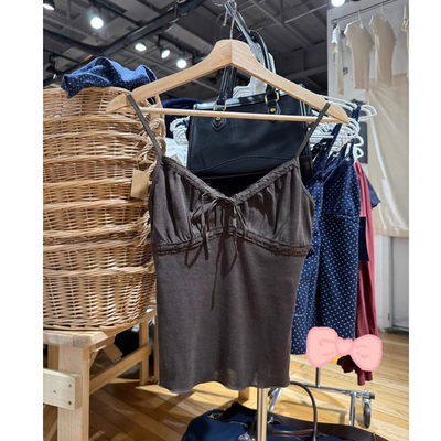 bm系带V领蕾丝花边吊带