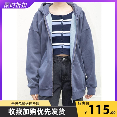 拉链上衣bmbm印花连帽卫衣宽松