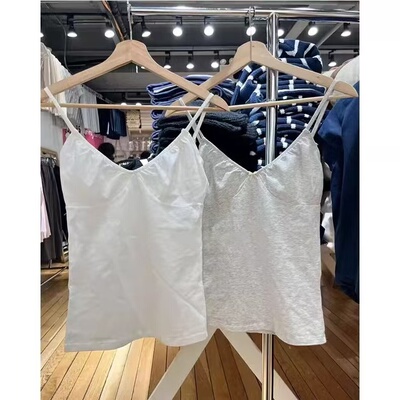 Brandy bm新款纯棉蝴蝶结褶皱吊带可调节V领内搭上衣女