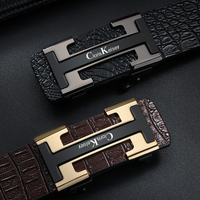 自动扣皮带男士商务休闲鳄鱼