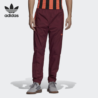 adidas酒红色高街复古运动长裤