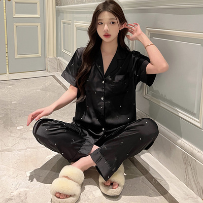 2025新款冰丝睡衣女士小星星翻领