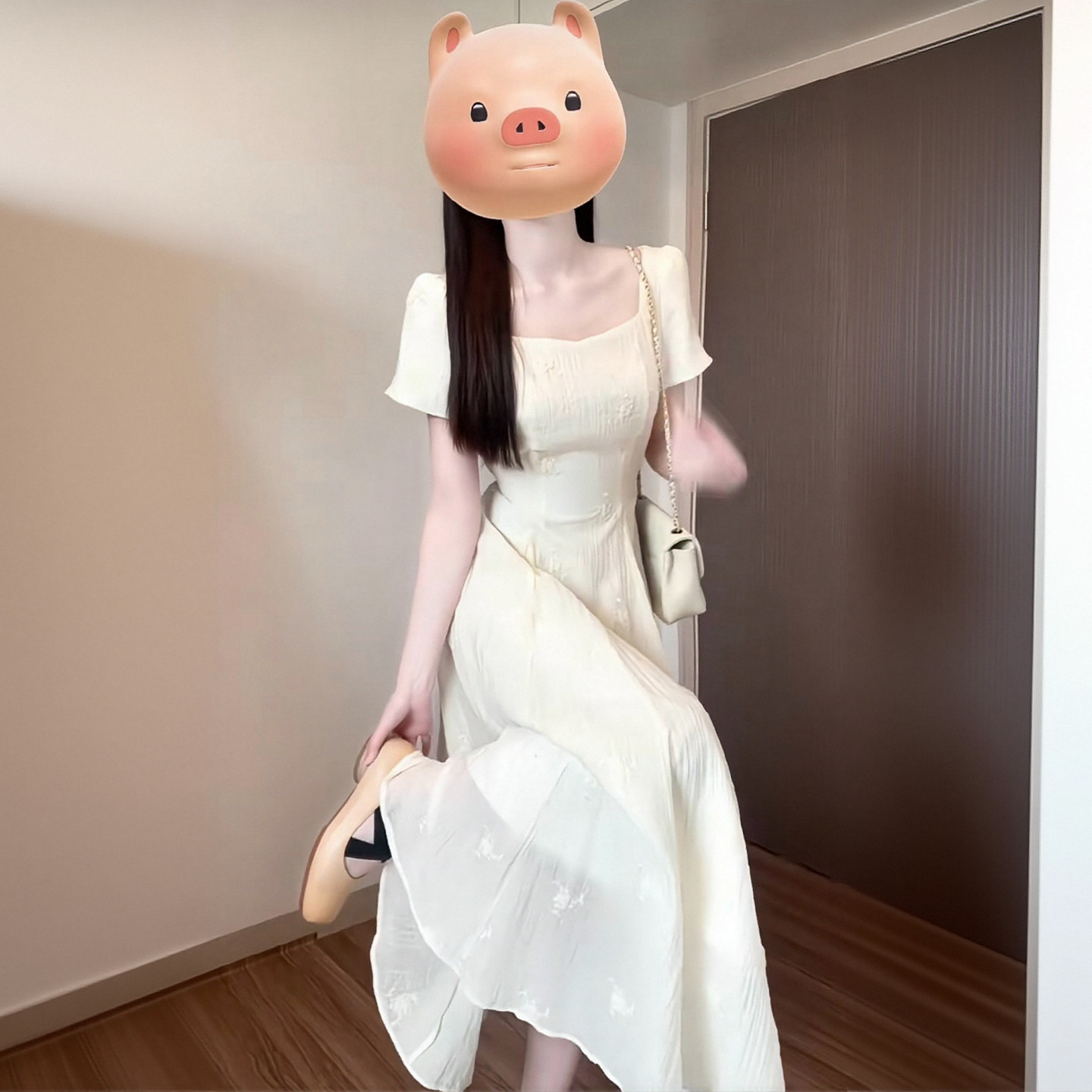 法式温柔风刺绣洋装女夏季微胖mm收腰短袖仙女裙独特漂亮掐腰裙