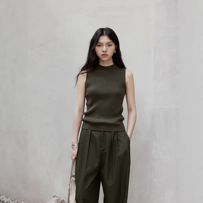 爱与南希十三行2026春夏韩系纯色圆领针织遮副乳无袖背心女04187